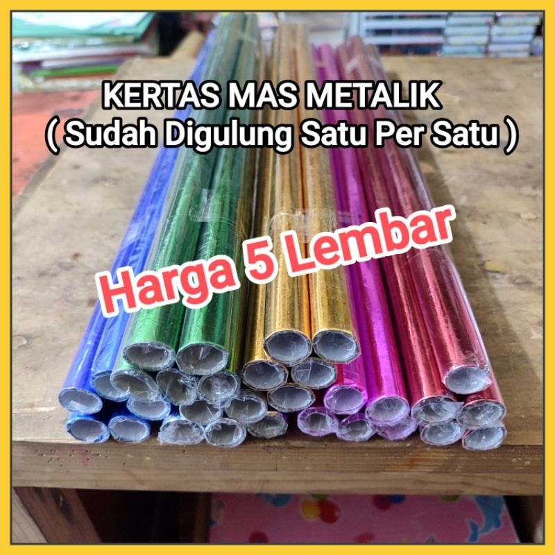 Jual 5 Lembar Kertas Mas Metalik ( Sudah Digulung Satu - Satu ...
