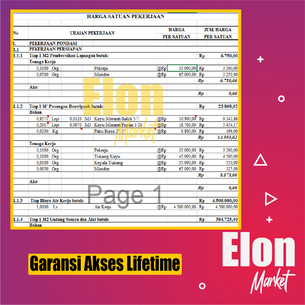 Jual TOOLS RAB OTOMATIS EXCEL - Rumus Rencana Anggaran Biaya Bangunan ...