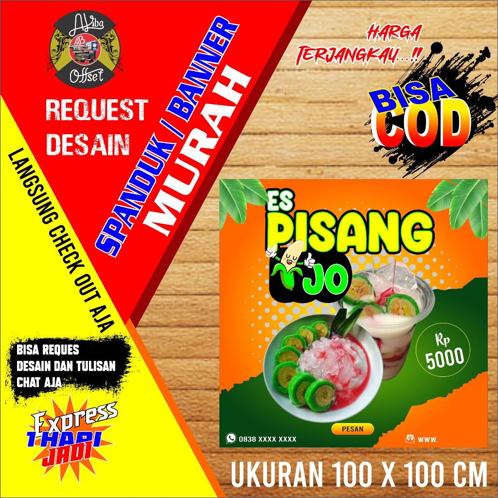 Jual SPANDUK BANNER CUSTOM ES PISANG IJO UKURAN 100X100CM | Shopee ...