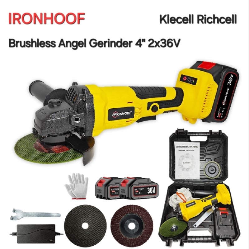 Jual IRONHOOF Brushless Angel Gerinder 4" Cordless Battery Mesin ...