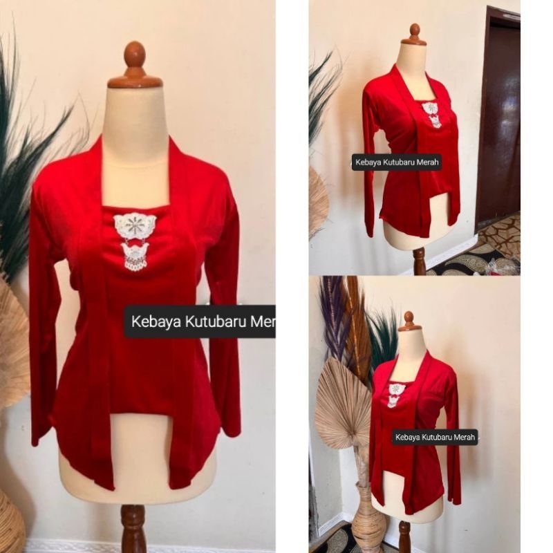 Jual Kebaya Bludru Kutubaru Warna Merah Cabe | Shopee Indonesia