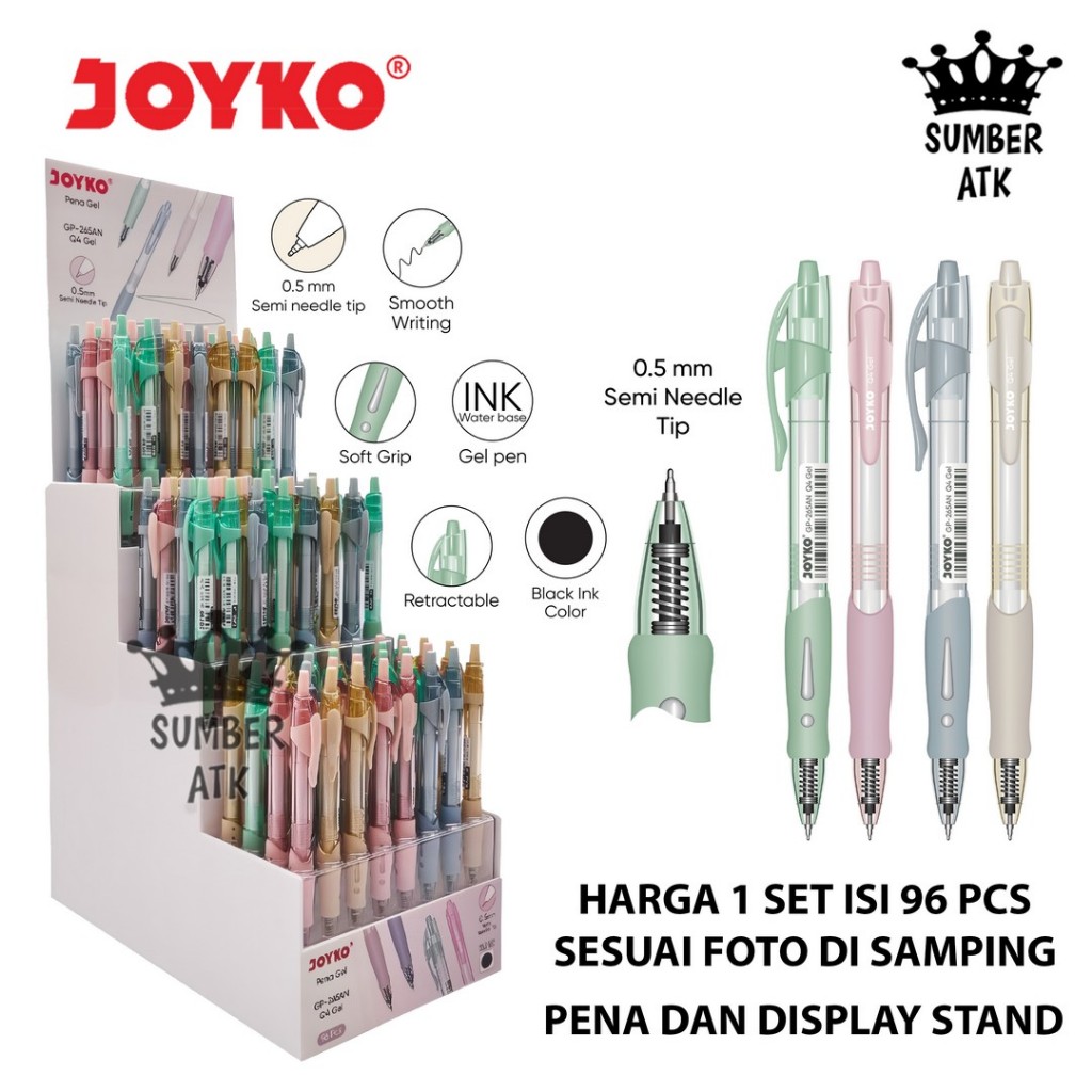 Jual Gel Pen Pulpen Pena Joyko GP-265AN-96 96 PCS DISPLAY STAND Q4 Semi Needle Tip Gel 0.5 mm ...