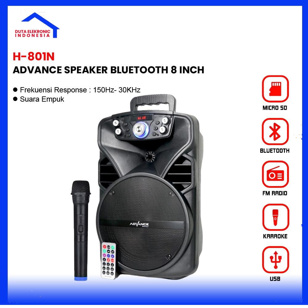 Jual Advance Speaker Bluetooth 8 inch H-801N Portable FM Radio Xtra Power Sound GRATIS 1 Mic ...