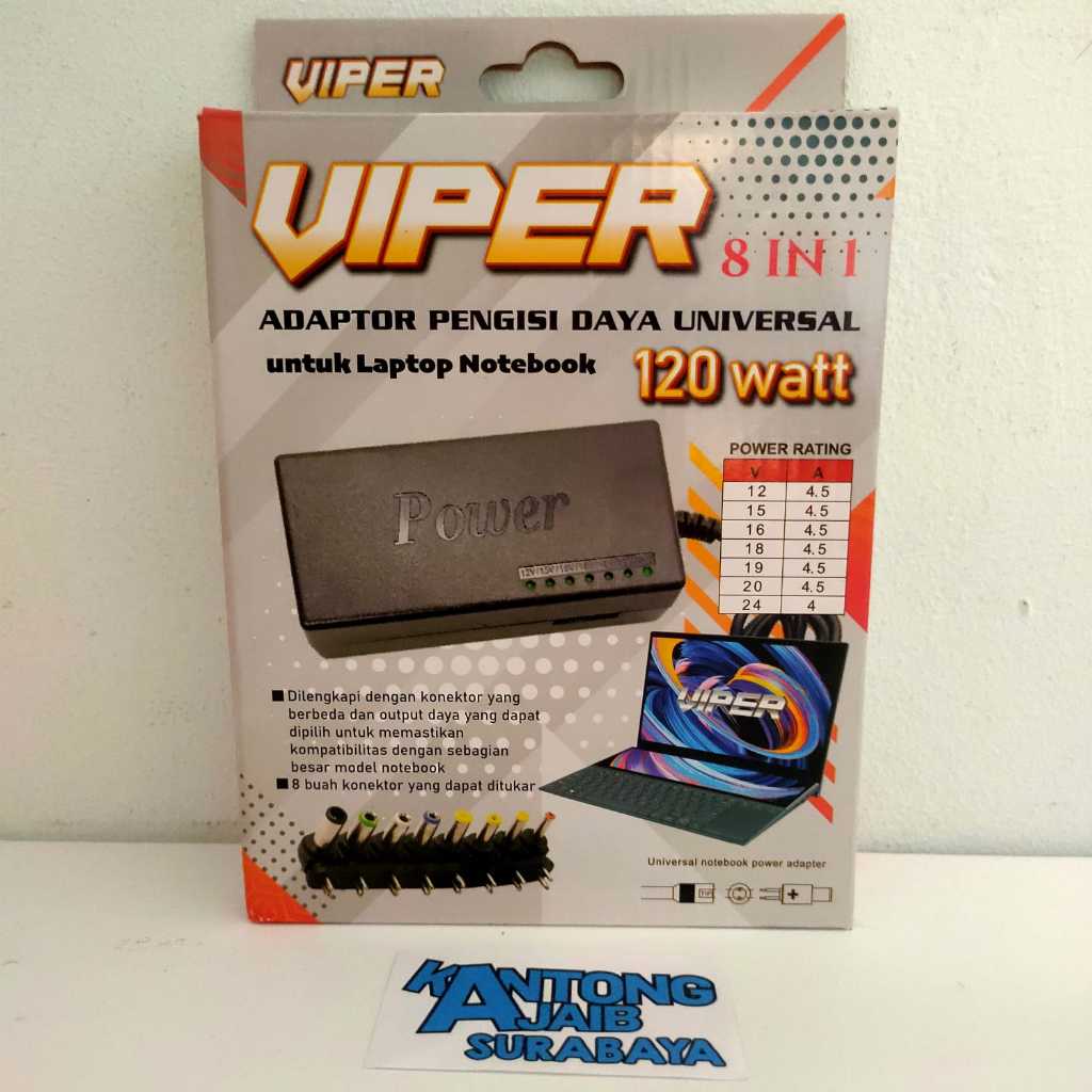 Jual Adaptor Laptop Universal Viper 8 in 1 120 Watt Charger Notebook ...