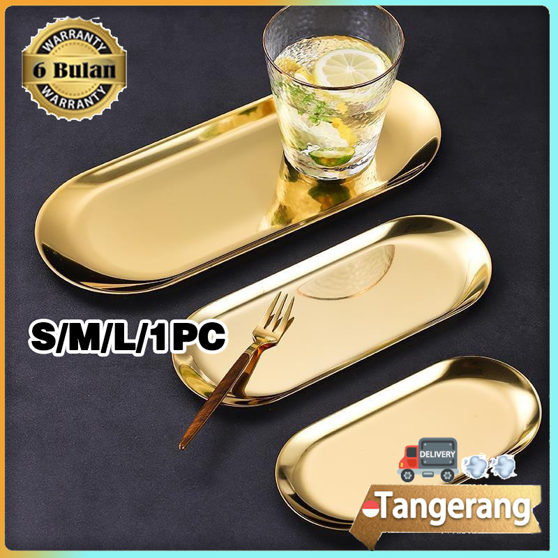 Jual Nampan Oval Gold Piring Oval Gold Snack Tray Plate Tray Stainless ...