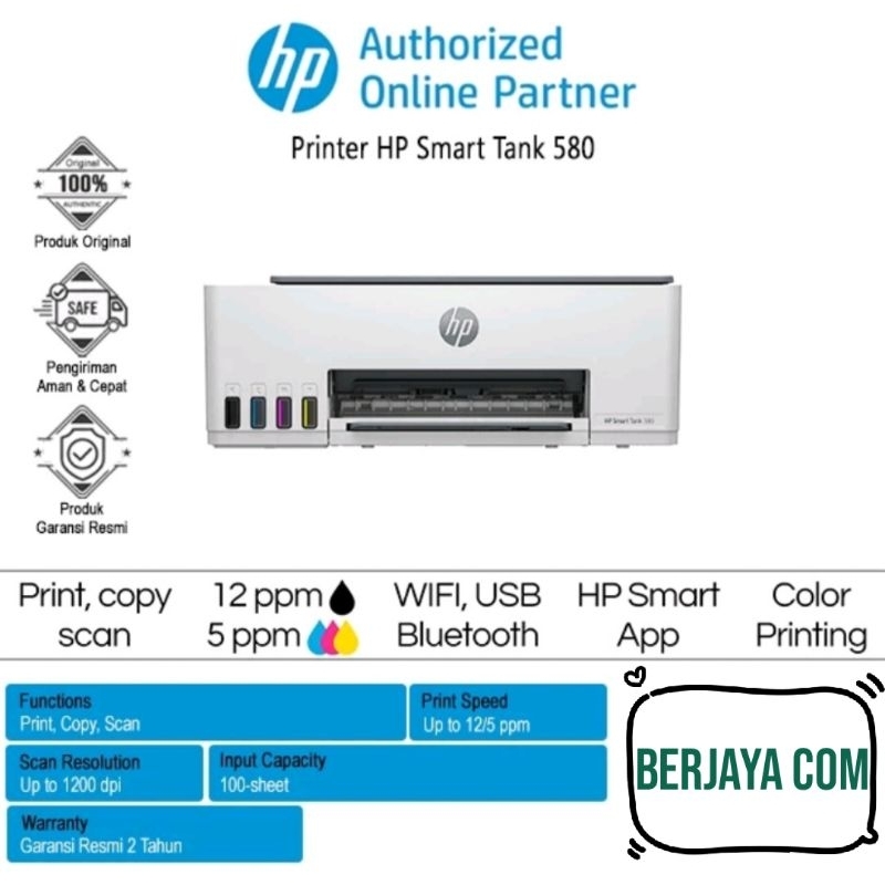 Jual Printer Hp Smart Tank wireless 580 All in one Print Scan Copy Wifi ...