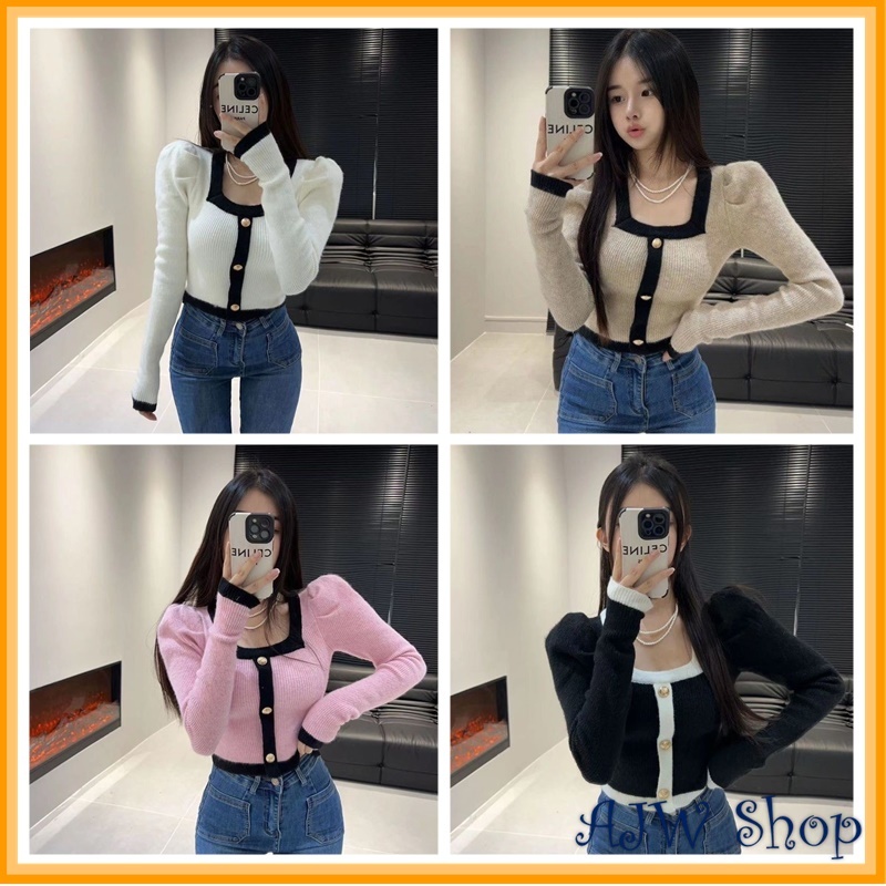 Jual AJW Atasan Wanita Square Neck Furry Knit Premium RAR | Sweater Crop Square Neck Furry Knit ...
