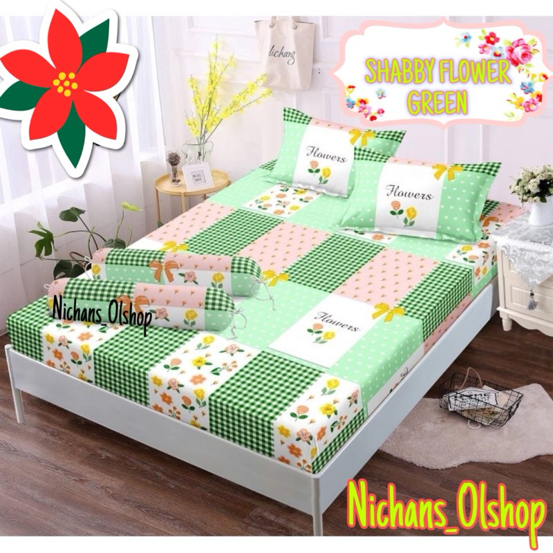 Jual SPREI MOTIF SHABBY FLOWER GREEN // SPREI MOTIF SHABBY BUNGA CANTIK ...