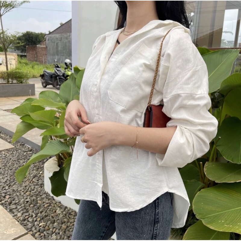 Jual Kemeja Linen Oversize - Shirt Polos - Shirt Oversize - Kemeja Basic Wanita - Kemeja Wanita ...