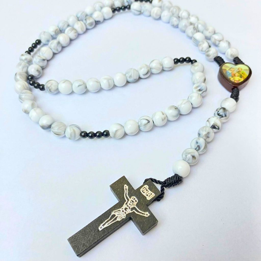 Jual Kalung rosario 77 bapa kami desain unik marmer putih harces kayu bergambarorang kudus ...