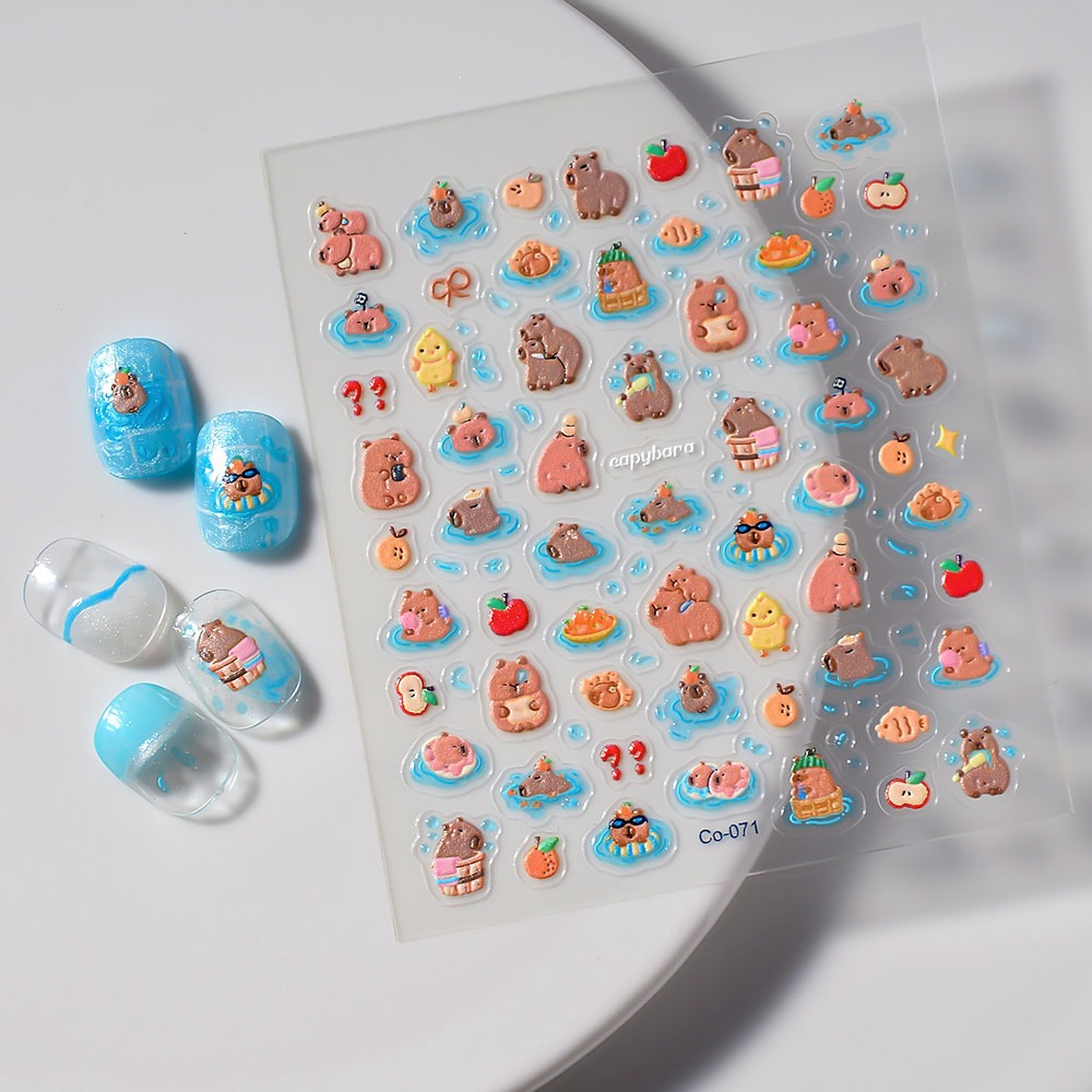 Jual Stiker Kuku 3D Coco Notes Capybara Nail Sticker Nail Art 5D ...