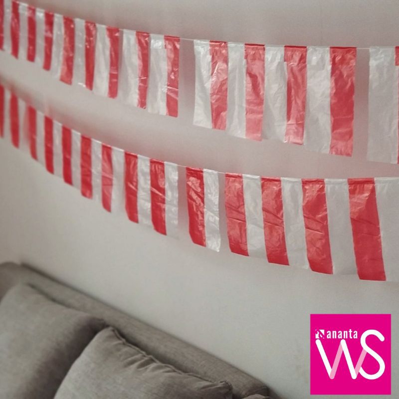 Jual 10 Meter Tali / 50 Bendera Merah Putih Plastik Dengan Tali Hiasan ...
