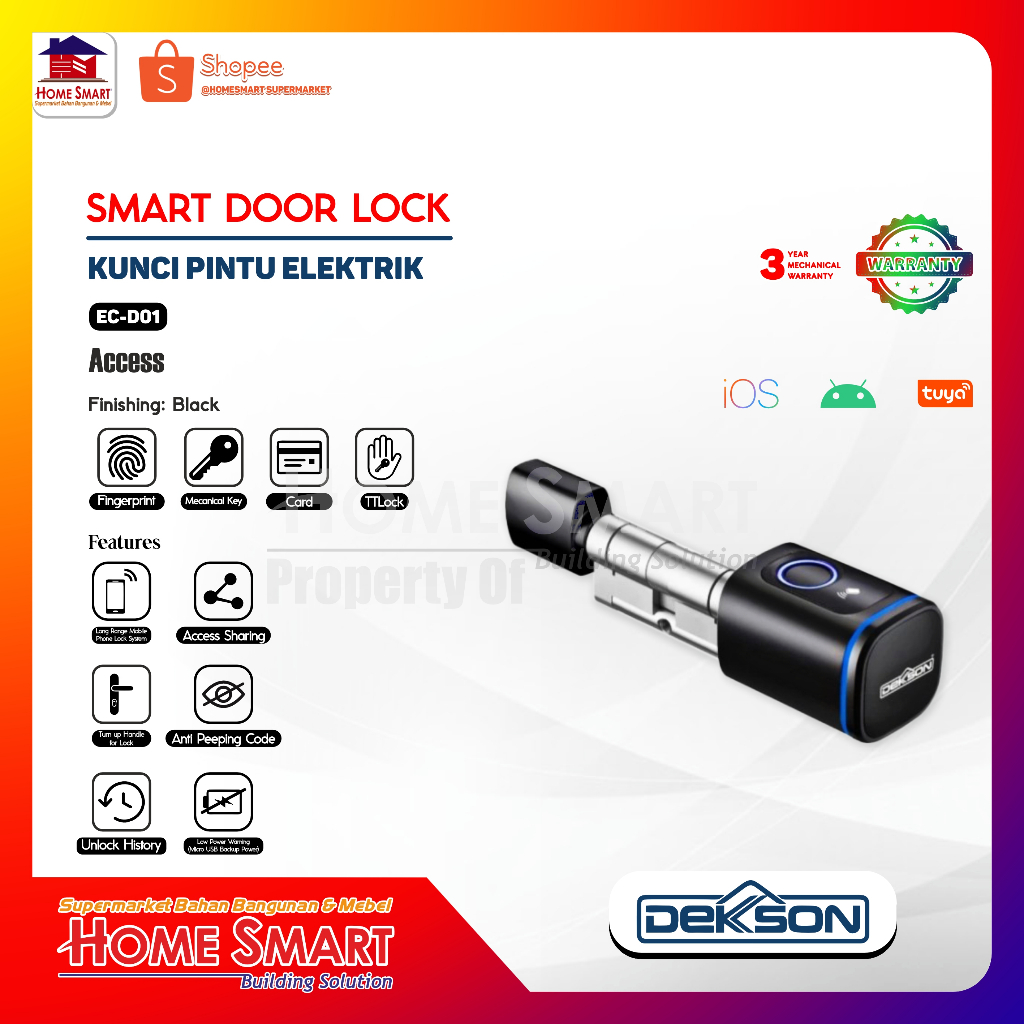 Jual Dekkson Smart Home Cylinder Silinder Kunci Pintu Door Lock EC D01 ...
