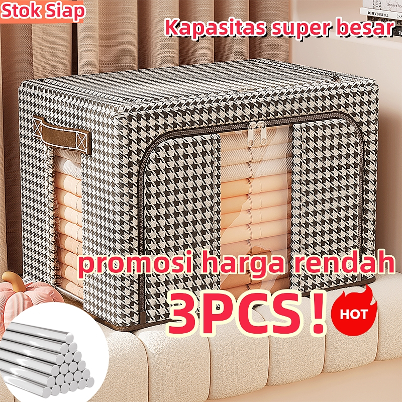 Jual 【pengiriman cepat】Organizer Besar 100L/66L Box Lipat kotak penyimpanan pakaian frame baja ...