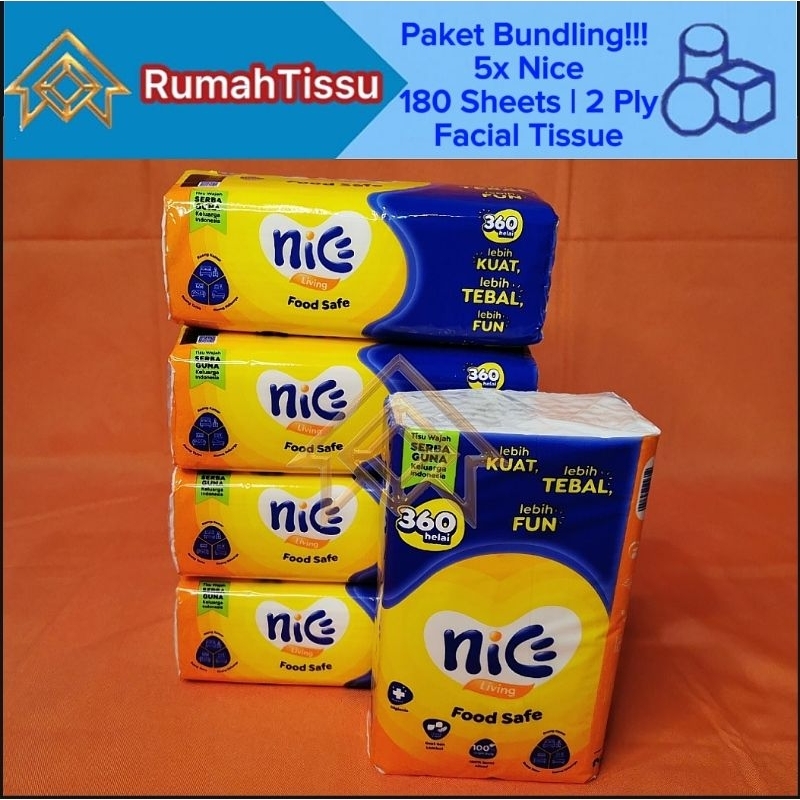 Jual [Paket Bundling 5 Pack] Tisu Tissue Nice Facial Tissue 180 Sheets ...