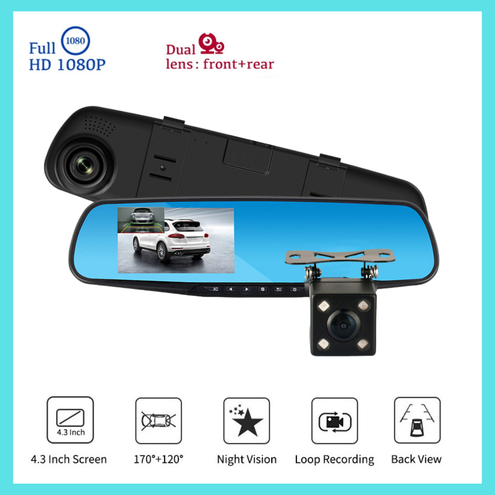 Jual Dashcam Mobil Spion 4.3 Inci HD 1080P Depan Belakang Ganda Lensa ...