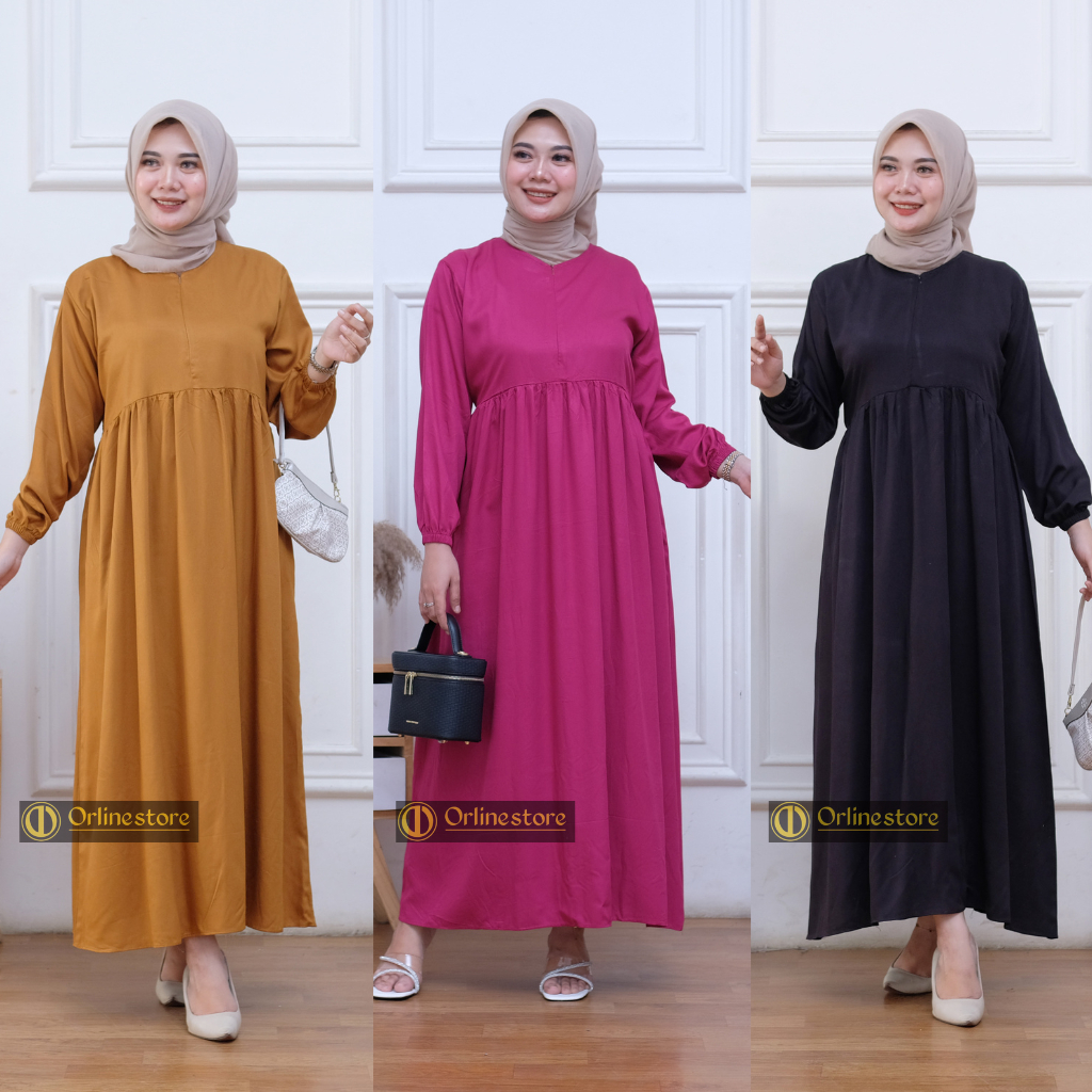 Jual Midi Dress Polos Resleting Depan Kain Rayon Twill Gamis Muslim ...