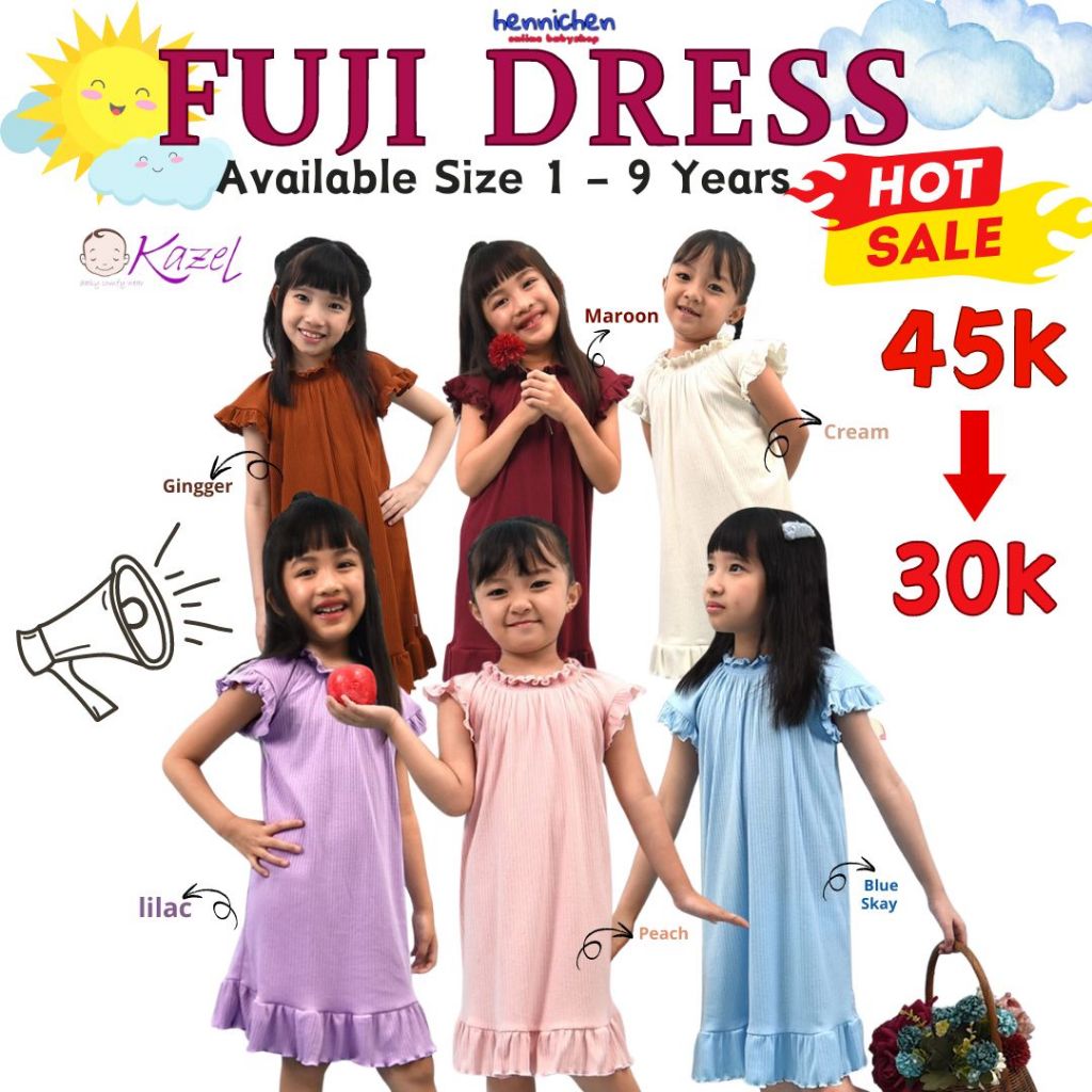 Jual HARGA AMBYAR Kazel Fuji Dress 1-9 Tahun Zebe Dress Rib Ruffle Anak Perempuan | Shopee Indonesia
