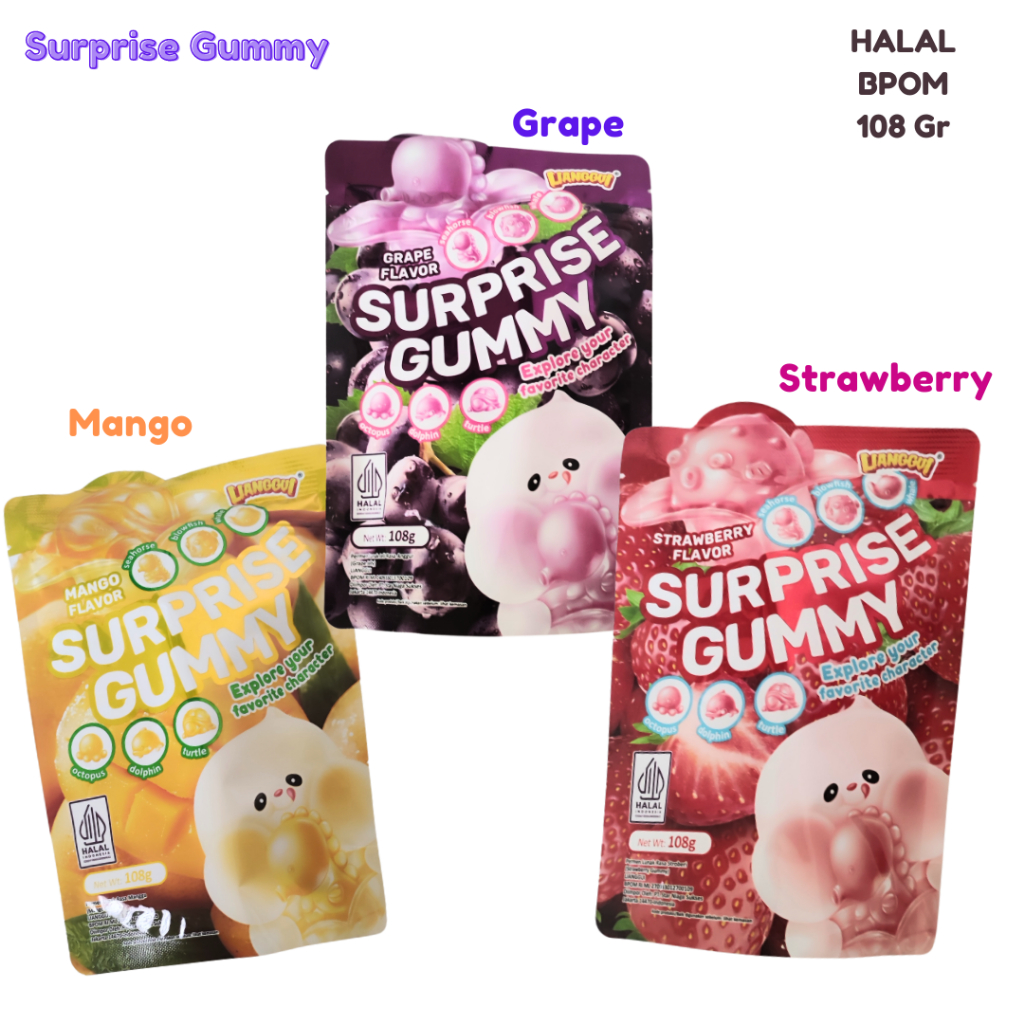 Jual Surprise Gummy Mango Grape Strawberry Permen Lunak Rasa Buah Aneka ...