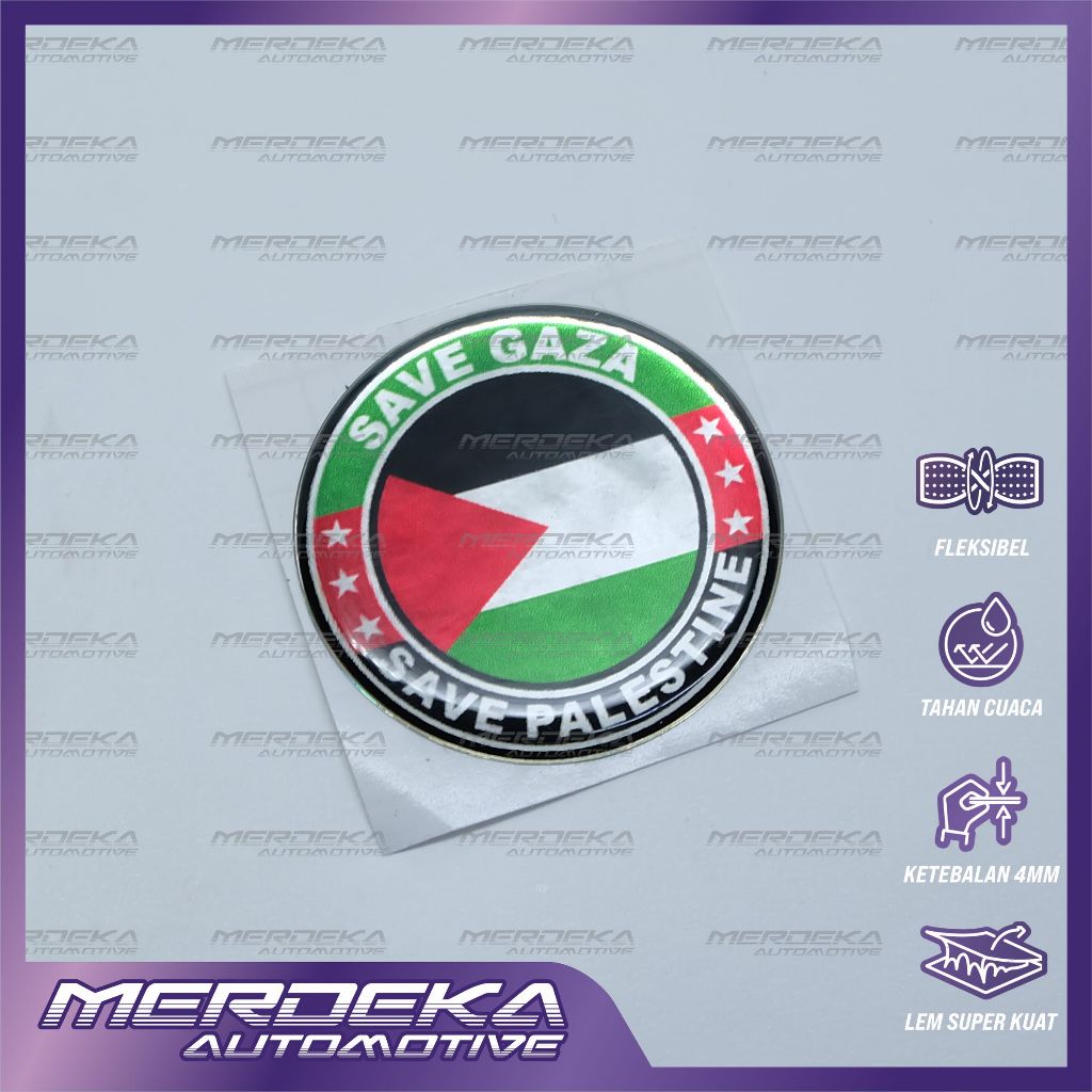 Jual emblem timbul save gaza / stiker save palestine bulat / stiker ...