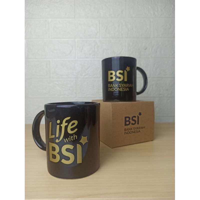 Jual Ngarai Gelas Mug Keramik Hitam Promo Bank Syariah Indonesia Life ...