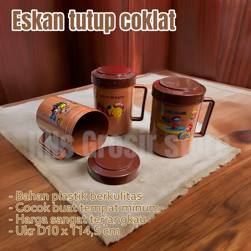 Jual Eskan muk tutup mini coklat gambar motif plastik | Shopee Indonesia