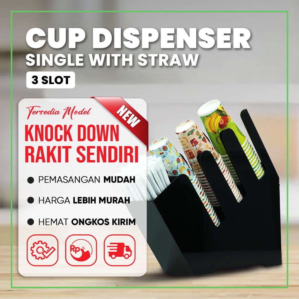 Jual Rak Cup Dispenser With Straw Paper Cup Organizer Cup Holder 3 Slot ...