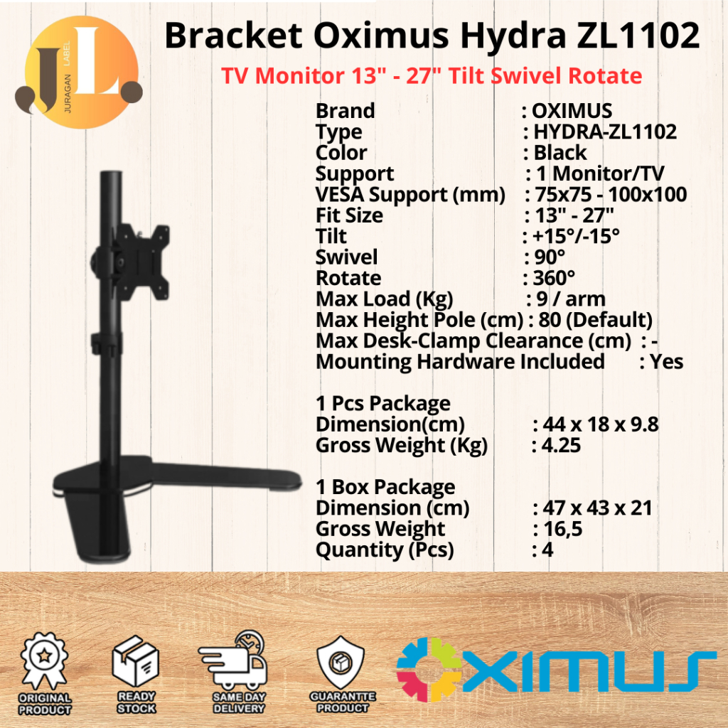 Jual BRACKET Oximus Hydra ZL1102 TV Monitor 13" - 27" Tilt Swivel ...