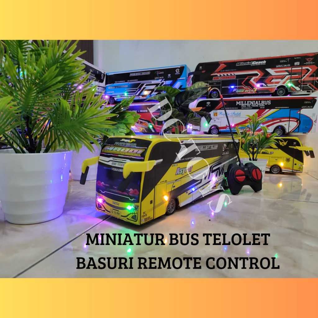 Jual MAINAN MINIATUR BUS TELOLET BASURI REMOT CONTROL FULL LAMPU MAUDI ASSYROF | Shopee Indonesia