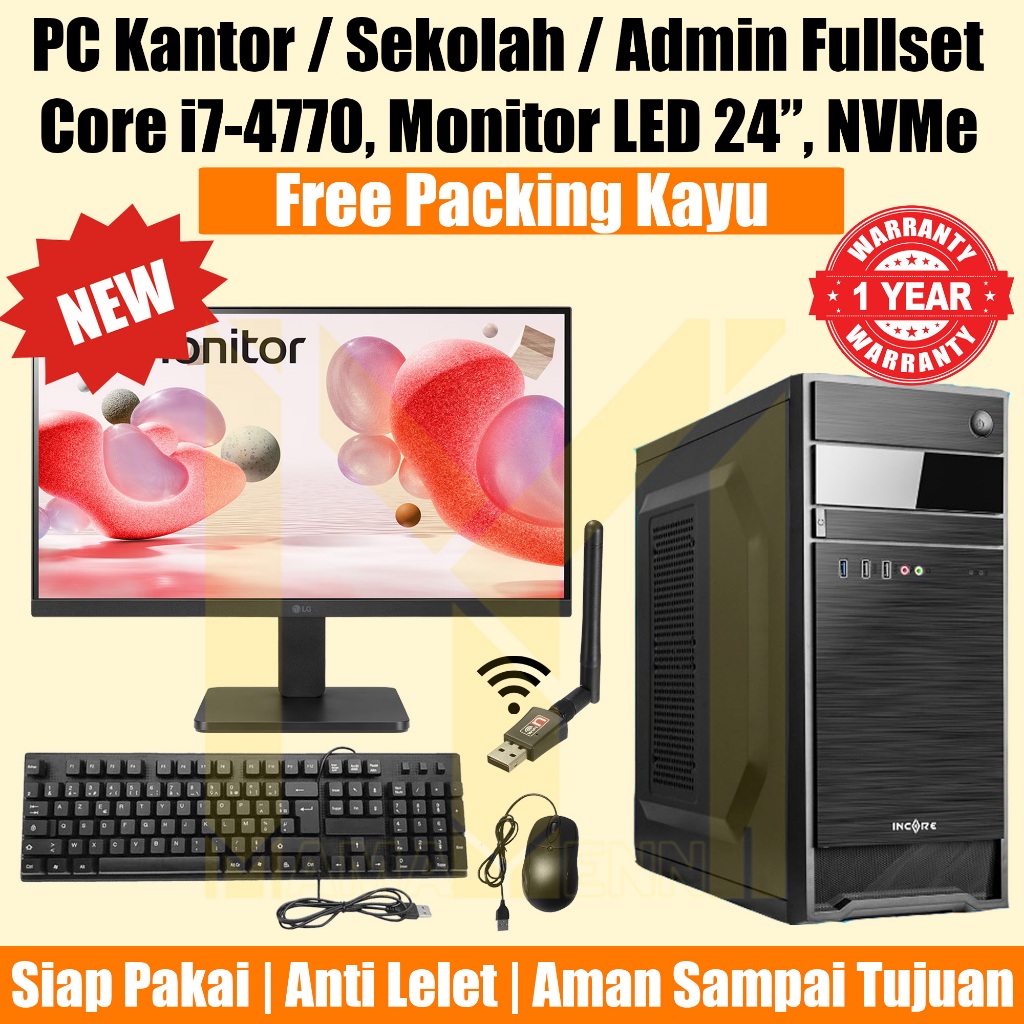 Jual PC Rakitan Kantor Core i7 4770 NVMe 256GB RAM 16GB / Paket CPU/Komputer Sekolah/Admin ...