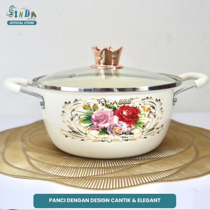 Jual Panci 22Cm Enamel Putih Tutup Kaca Motif Bunga SDA | Shopee Indonesia