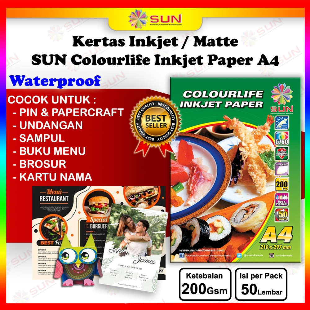 Jual Kertas Inkjet Matte A4 - SUN Colourlife Inkjet Paper A4 ( Doff / Matte ) Single Side ...
