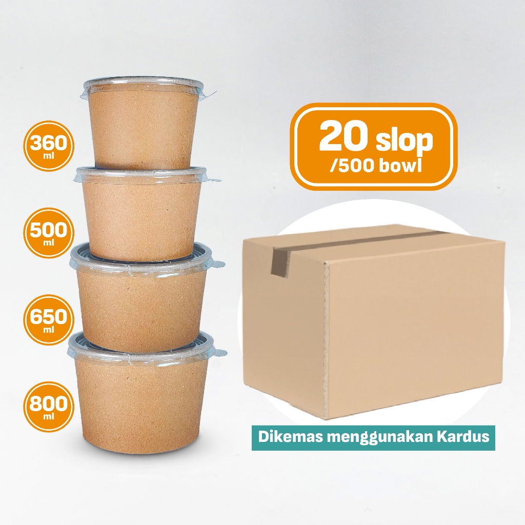 Jual 1 DUS - Paper Bowl KRAFT & Tutup /Rice Bowl/Mangkok Kertas (360ml ...