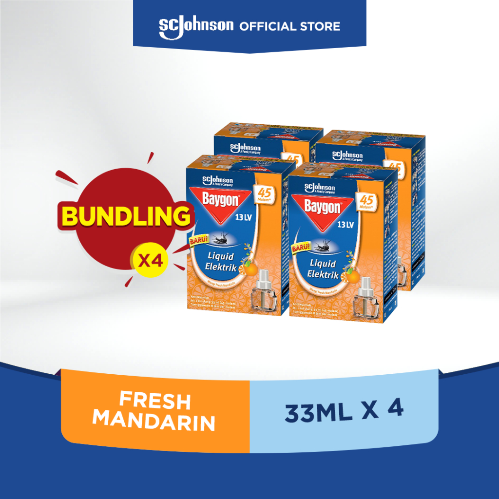 Jual Baygon Liquid Electric Refill Fresh Mandarin 33ML x4 | Shopee Indonesia