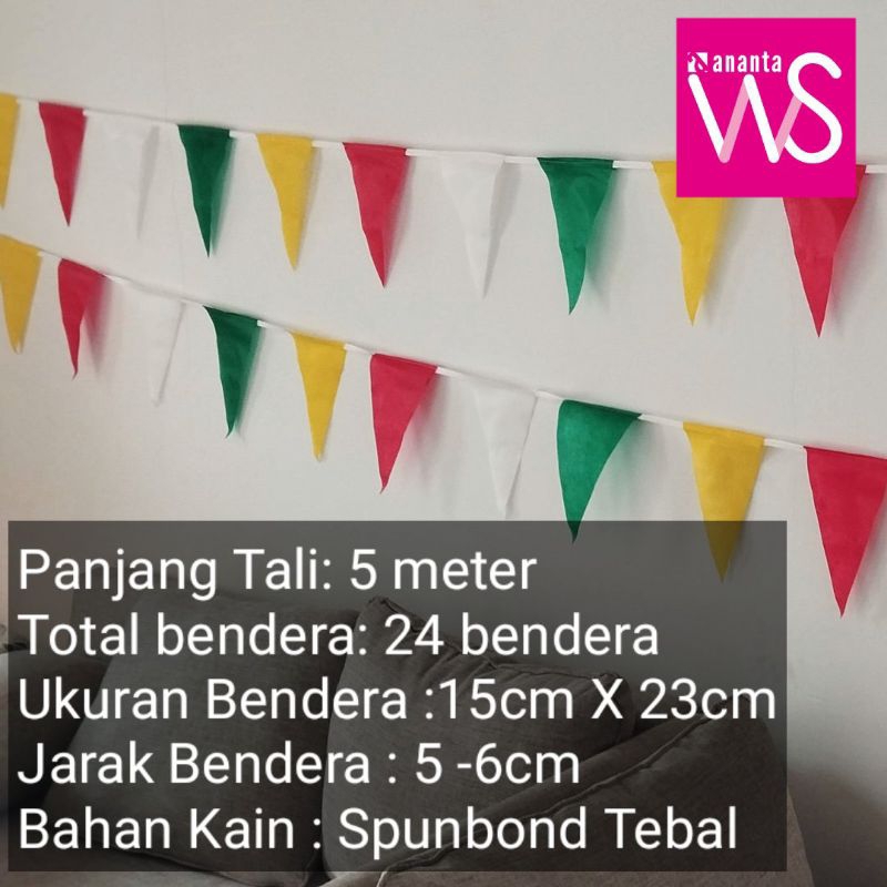 Jual 24 Bendera Segitiga Renteng Panjang 5 Meter Merah Putih Warna Warni Berkualitas Hiasan Hut ...