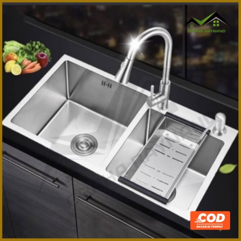 Jual Paket Kitchen Sink 2 Lubang Silver Edition | Ukuran 82 cm x 45 cm ...