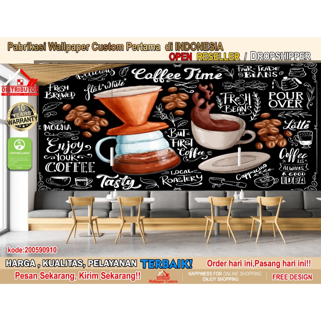 Jual Wallpaper Custom 3D Tema Coffee | Coffeshop | Warung Kopi ...