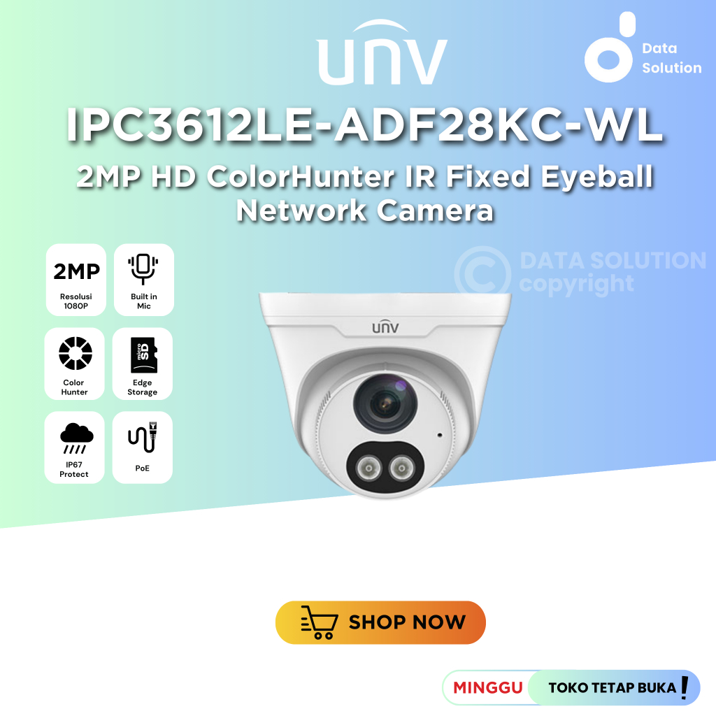 Jual Uniview IP Camera IPC3612LE-ADF28KC-WL 2MP HD ColorHunter IR Fixed Eyeball Network Camera ...