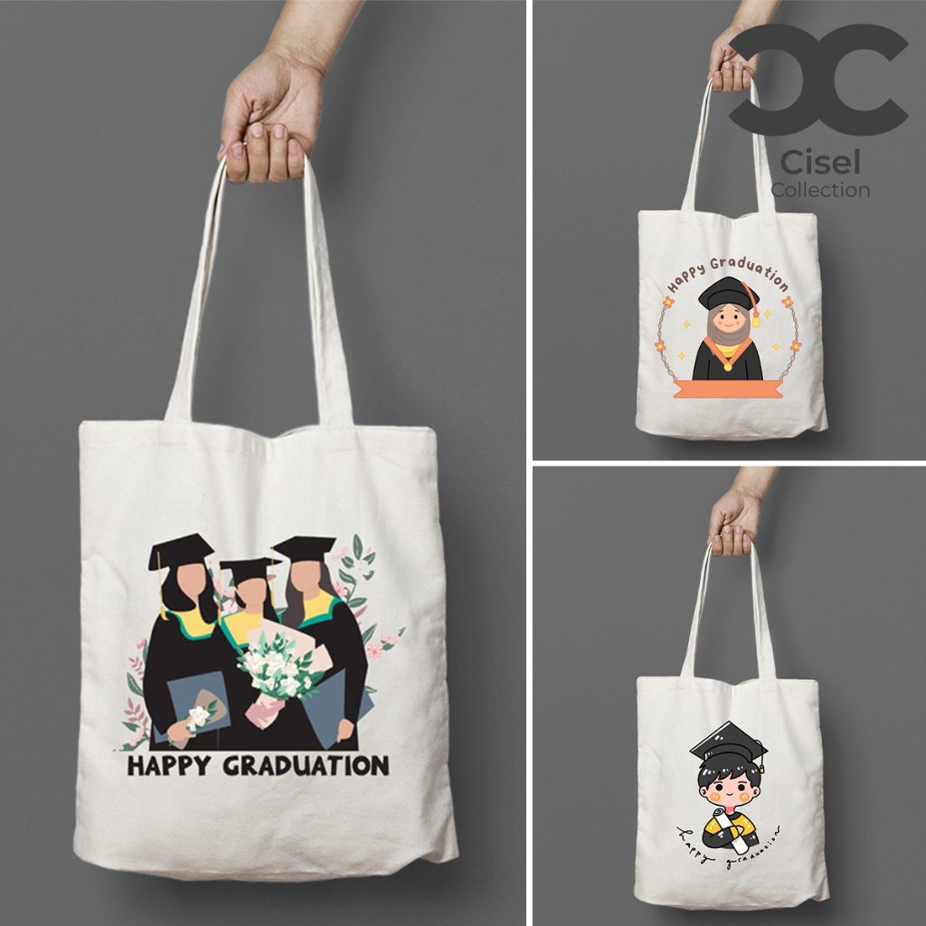 Jual CISEL Tote Bag Tas Kanvas Resleting TEBAL Graduation Kelulusan ...