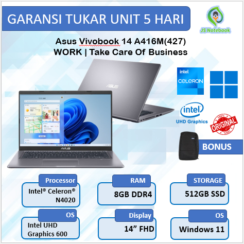 Jual Asus Vivobook 14 A416M(427) Intel Celeron N4020 8GB 512GB W11+OHS ...