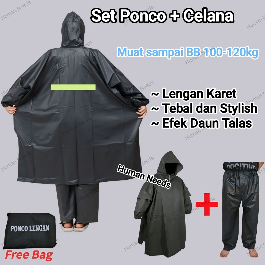 Jual Setelan Jas Hujan Ponco Lengan+Celana Bahan Mirip Axio Tebal/Raincoat Mantel Mantol Ujan ...