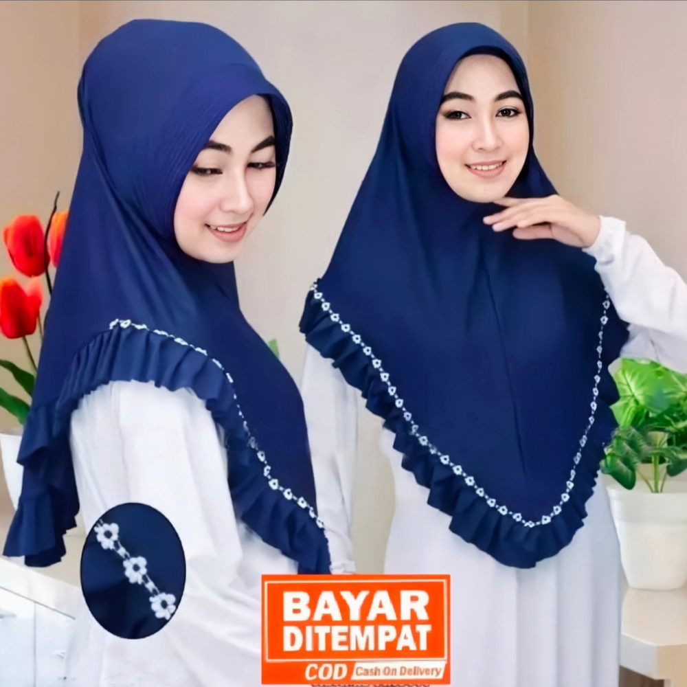 Jual Jilbab Instan Yasmine Size L Motif Renda Bunga Rempel Daily Hijab ...