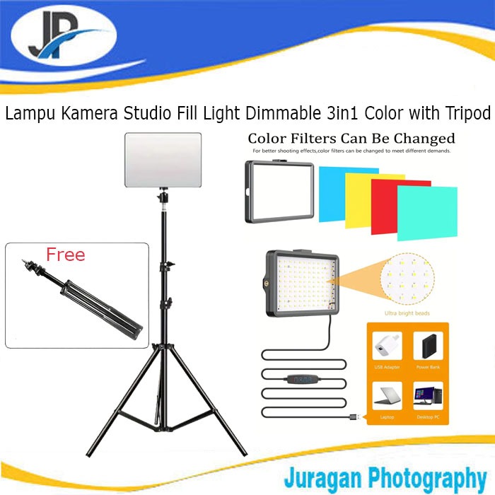 Jual Lampu Kamera Studio Fill Light Dimmable 3in1 Color with Tripod ...