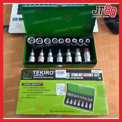 Jual SC-SB0637 TEKIRO Star Bit & Socket Kunci Sock Bintang Dan L Bintang Set 16PCS | Shopee ...