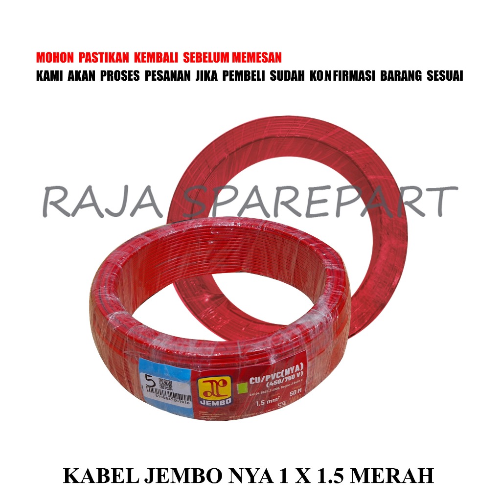 Jual KJ115M KABEL NYA / KABEL LISTRIK / KABEL JEMBO NYA 1 X 1.5 MERAH ...