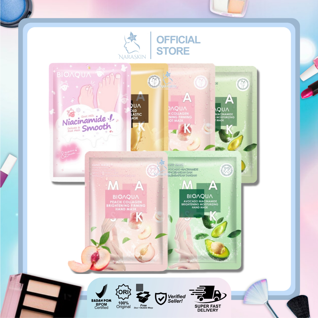 Jual Bioaqua Foot Mask & Hand Mask Avocado| Peach | Niacinamide | 24K ...