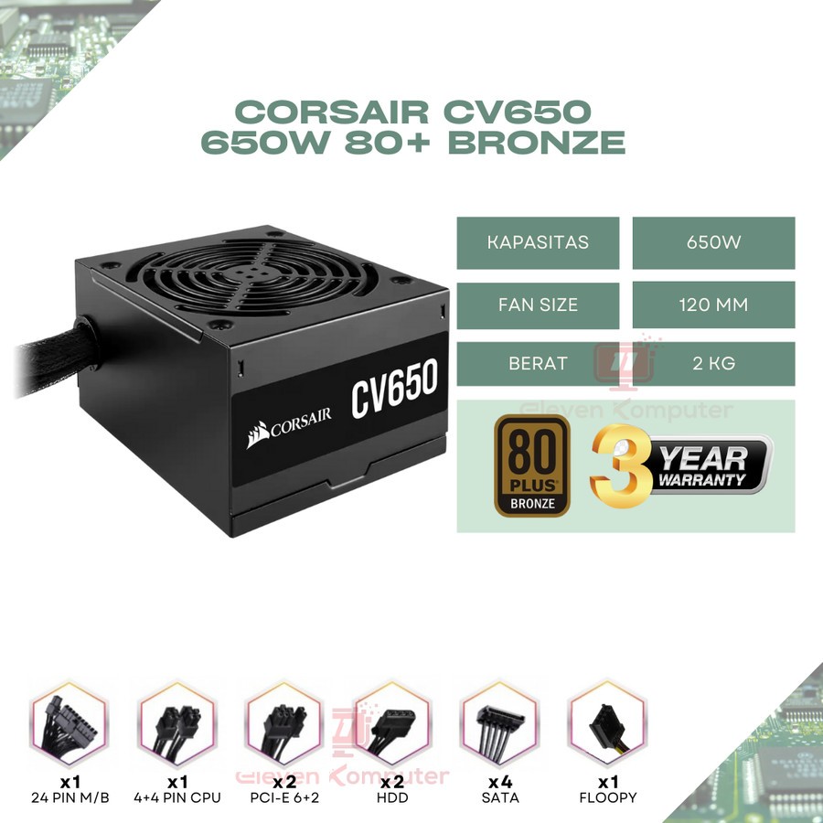 Jual Power Supply Corsair CV650 650 Watt 80+ Bronze | Shopee Indonesia