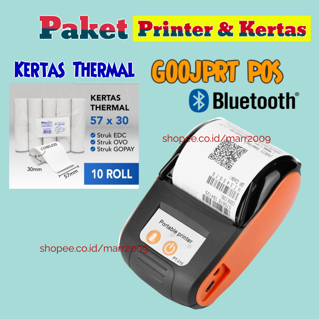 Jual Printer Thermal Bluetooth 58mm GOOJPRT POS PT210 Kertas Gulung Termal Baterai Besar ...