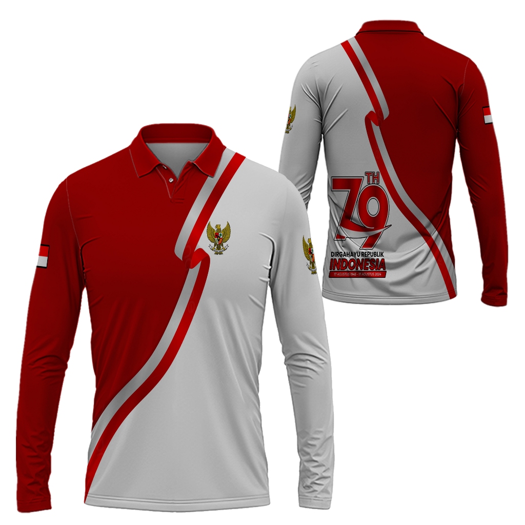 Jual Kaos Baju Pria Jersey Polo Longsleeve 17 Agustus 2024 Dirgahayu HUT RI 79 Lengan Panjang ...