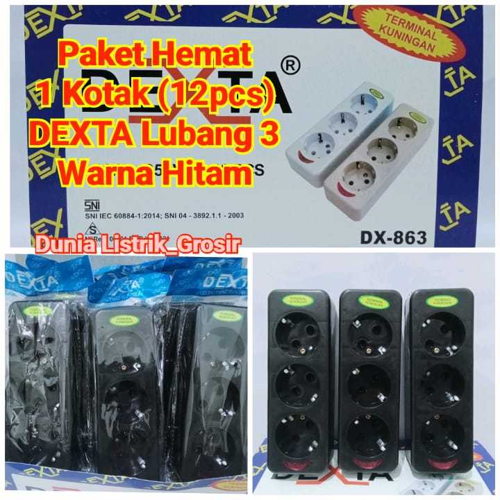 Jual Paket Hemat 1 Kotak (12 Pcs) Stop Kontak Listrik Black Series Arde 3 Lubang Terminal ...